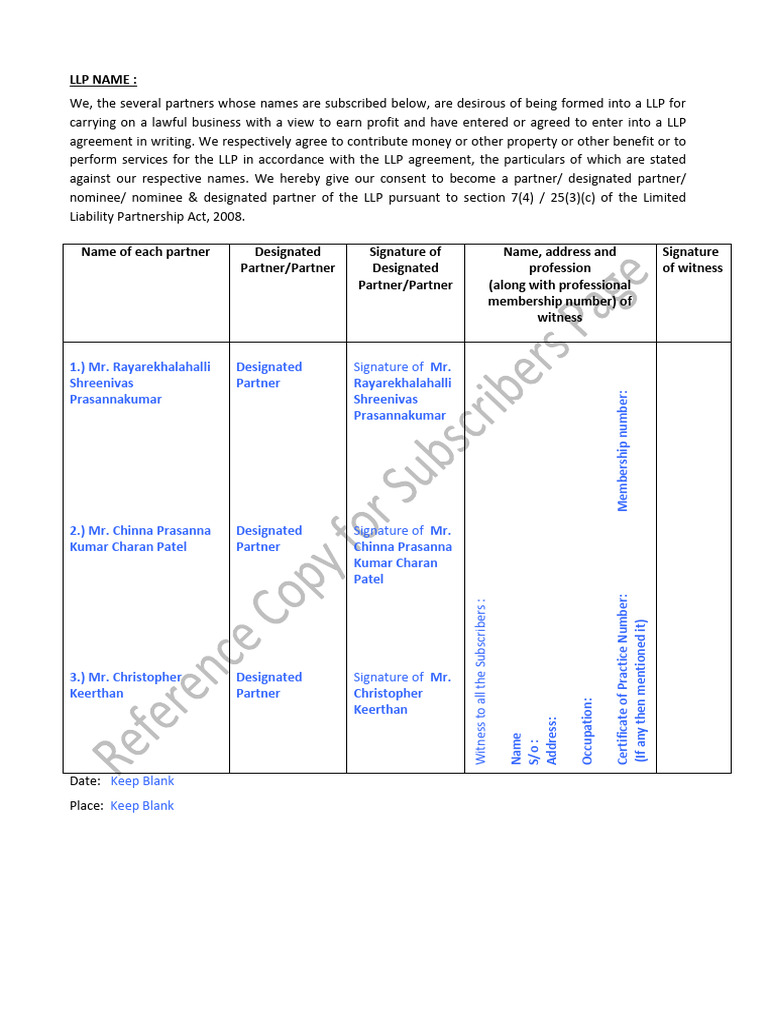 B. 01) Subscribers' Sheet - Reference Copy (for Witness by Professional ...