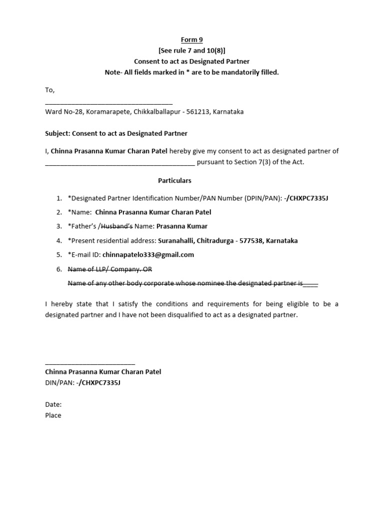 A. 03) Consent As in Form 9 D2 | PDF