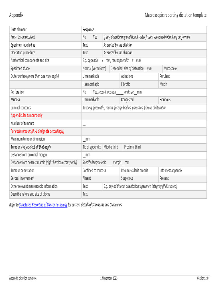 Appendix-dictation-template-2-0 | PDF | Neoplasms | Clinical Medicine