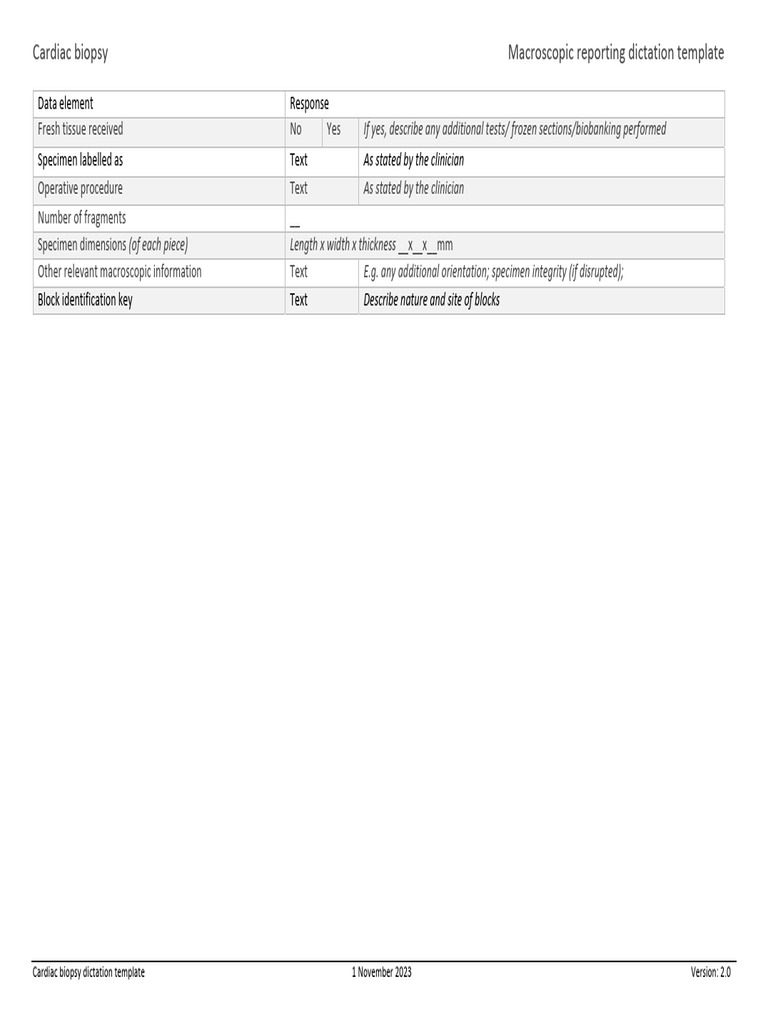 Cardiac Biopsy Dictation Template 2 0 | PDF