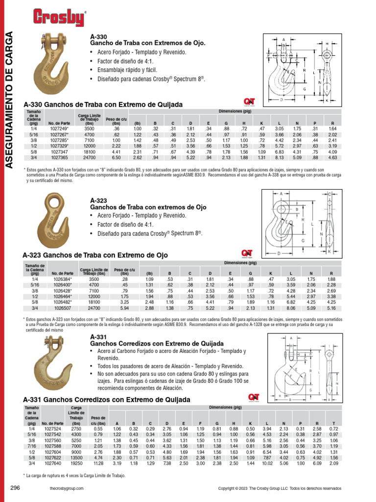 F.T Gancho de Traba A-330 Crosby | PDF | Rieles | Materiales de ...
