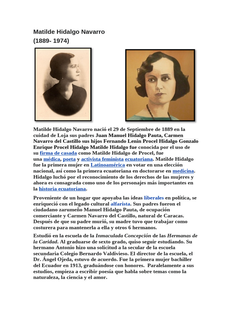 Biografia de Matilde Hidalgo Navarro | PDF