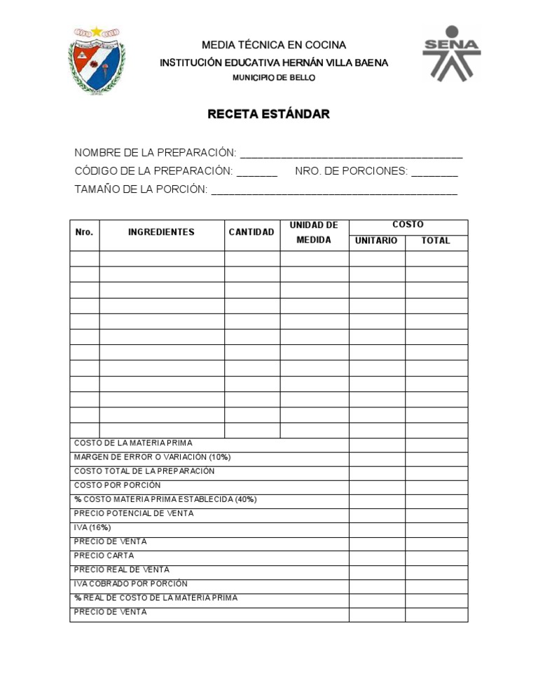 Formato Receta Estandar