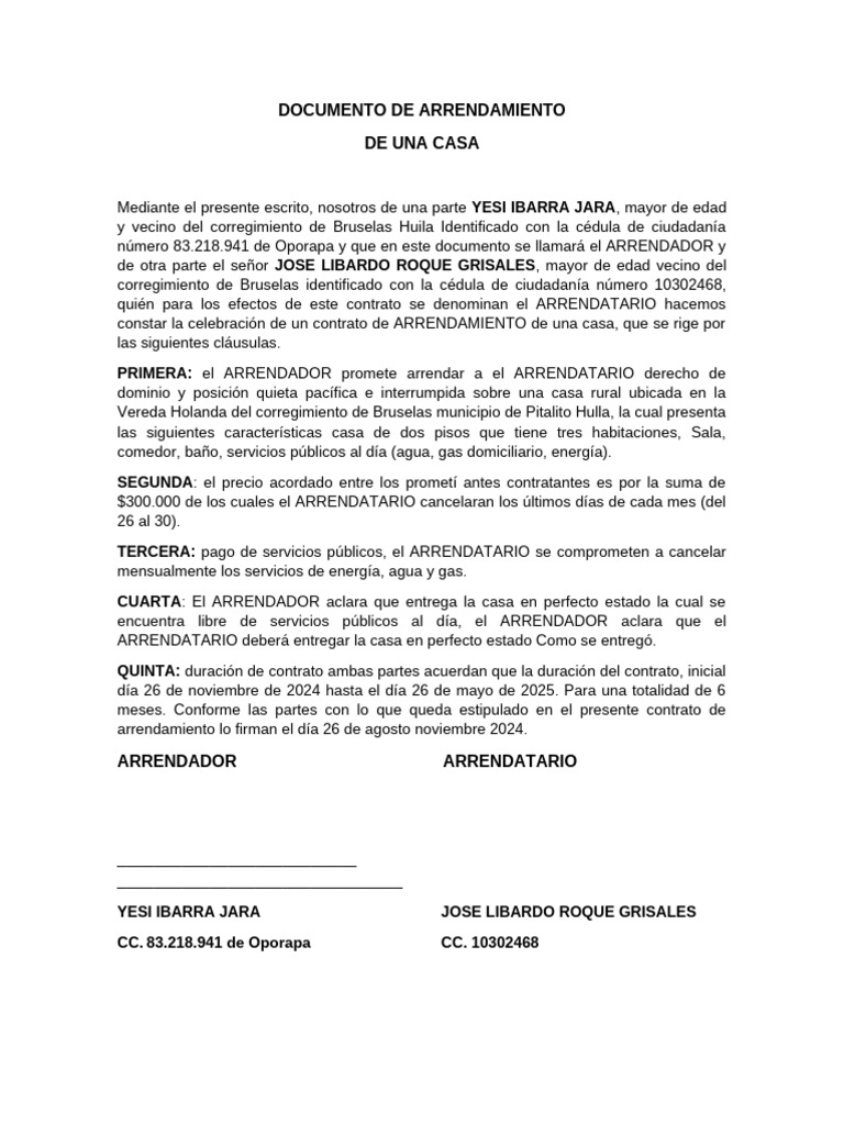 -DOCUMENTO DE ARRENDAMIENTO DE UNA CASA | PDF