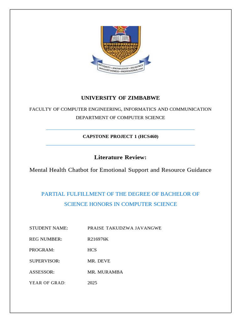 Mental Health Chatbot Literature Review | PDF | Usability | Cognitive ...
