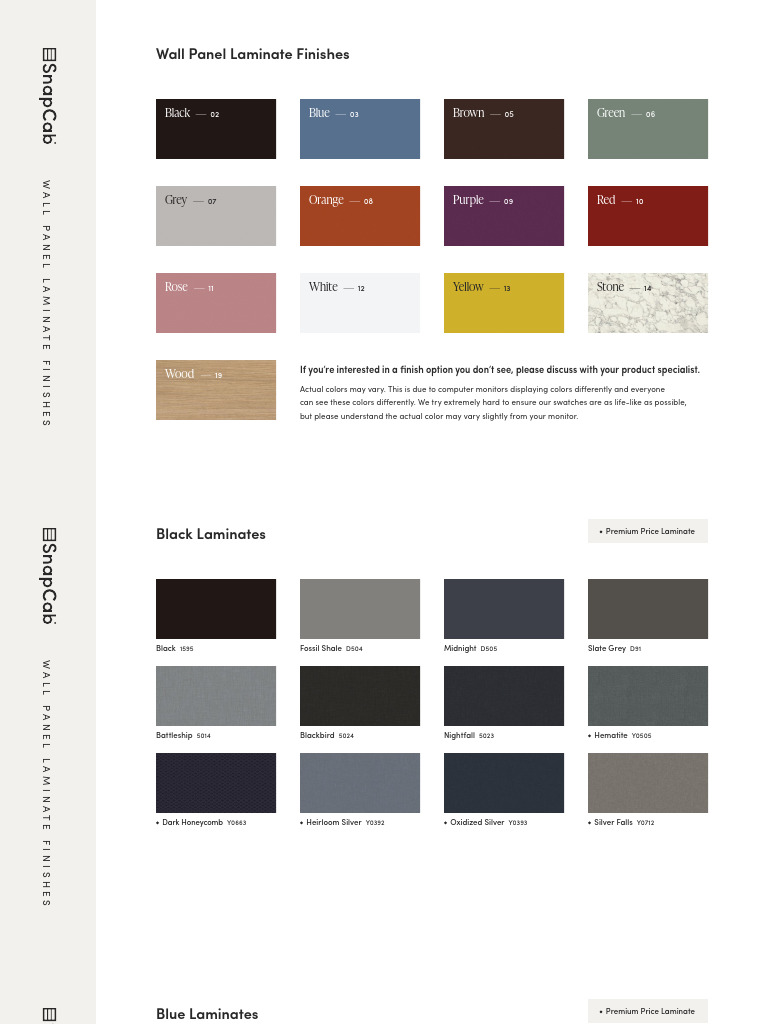 SnapCab Wall Panel Laminate Finishes | PDF