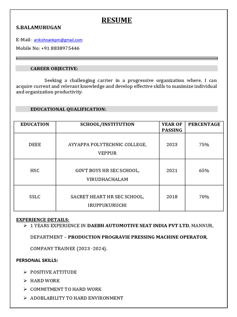 Resume: S.Balamurugan | PDF