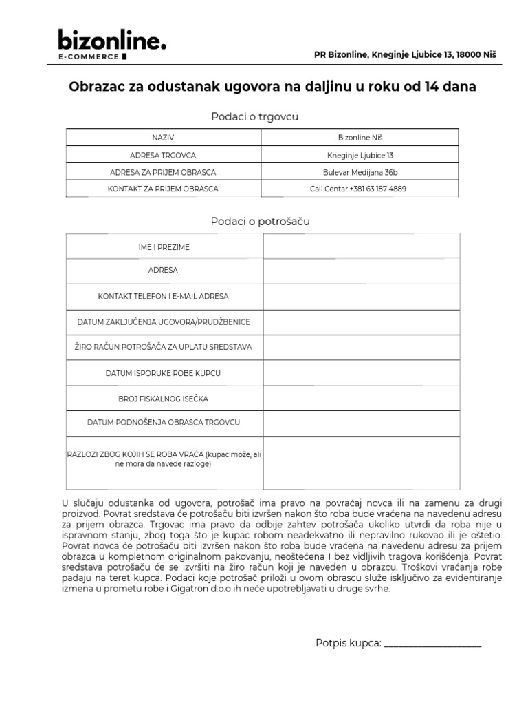 Raskid Ugovora Na Daljinu PDF | PDF