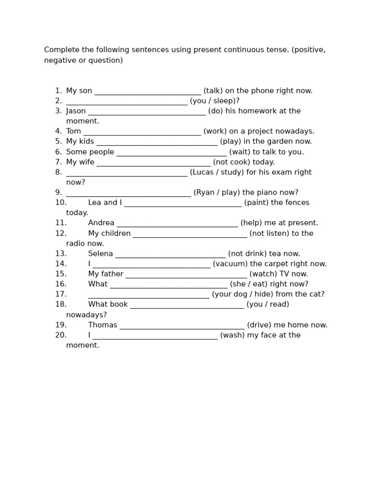 Present Continuous Exercise | PDF