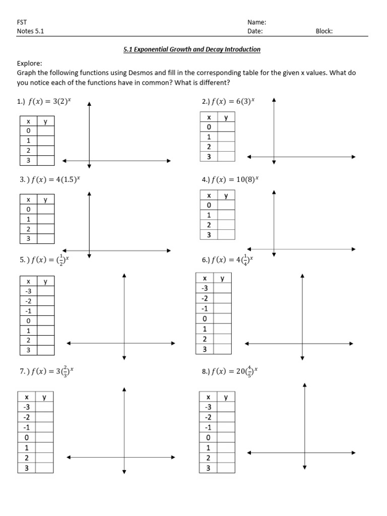 5.1 Exponential Growth and Decay Intro | PDF | Exponential Function ...