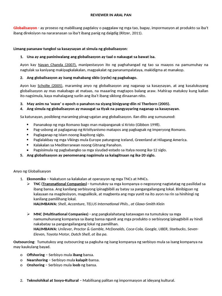 Reviewer in Aral Pan Q2 All | PDF