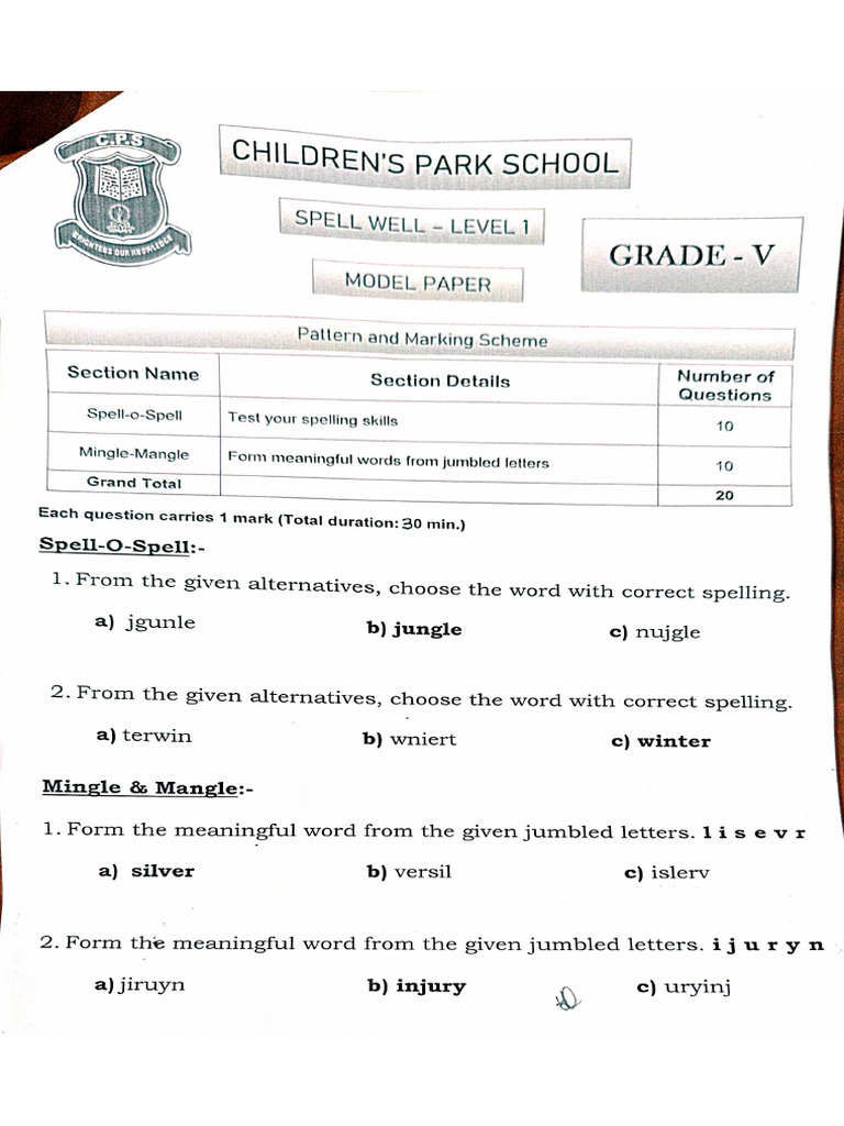 Spell Well - Model Paper - English | PDF