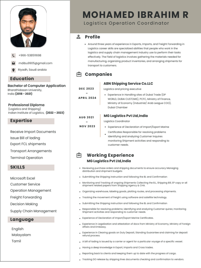 Md Ibrahim - CV(UPDATED) | PDF | Logistics | Bill Of Lading