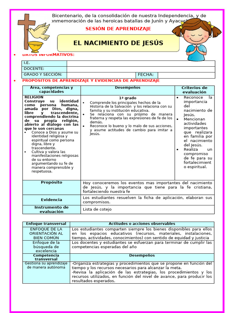 1º U8 S4 Sesion D2 Religion El Nacimiento de Jesus 998591174 | PDF ...