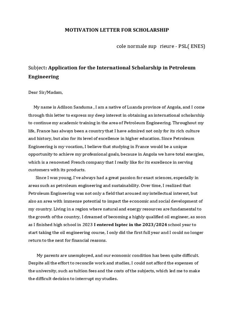 Motivation Letter. | PDF | Motivation | Motivational