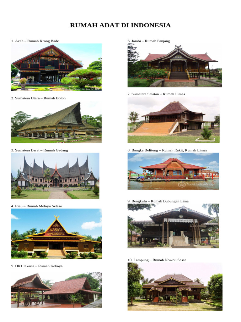 10 rUMAH ADAT 10 Rumah Adat Di Indonesia | PDF