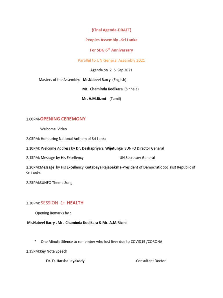 21PA Agenda Final Draft Sri Lanka | PDF | Sri Lanka