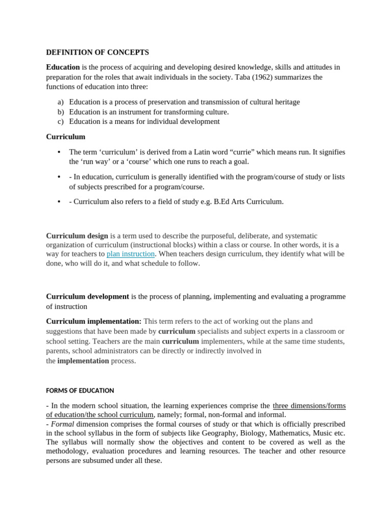 DEFINITION OF CONCEPTS | PDF | Curriculum | Teachers