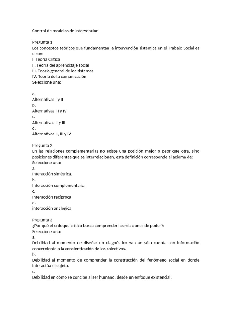Control de Modelos de Intervencion | PDF | Teoría | Trabajo Social
