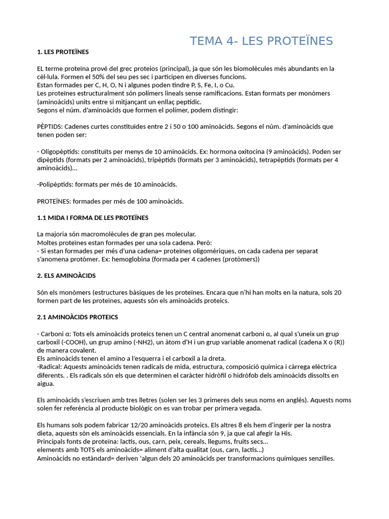Tema 4 - Les Proteïnes | PDF