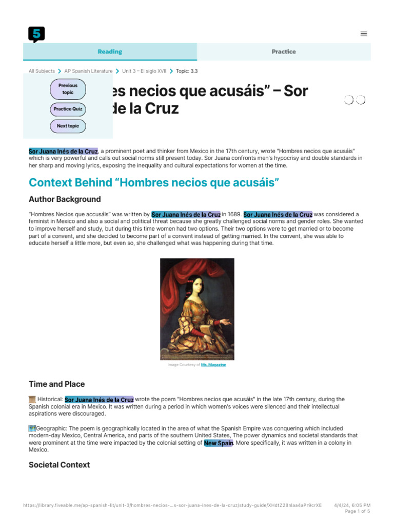 AP Spanish Literature 2024 – 3.3 _Hombres necios que acusáis_ – Sor ...