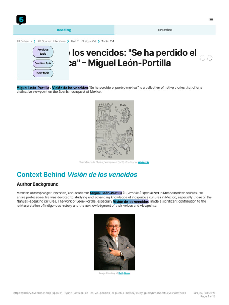 AP Spanish Literature 2024 – 2.4 Visión de los vencidos- “Se ha perdido ...