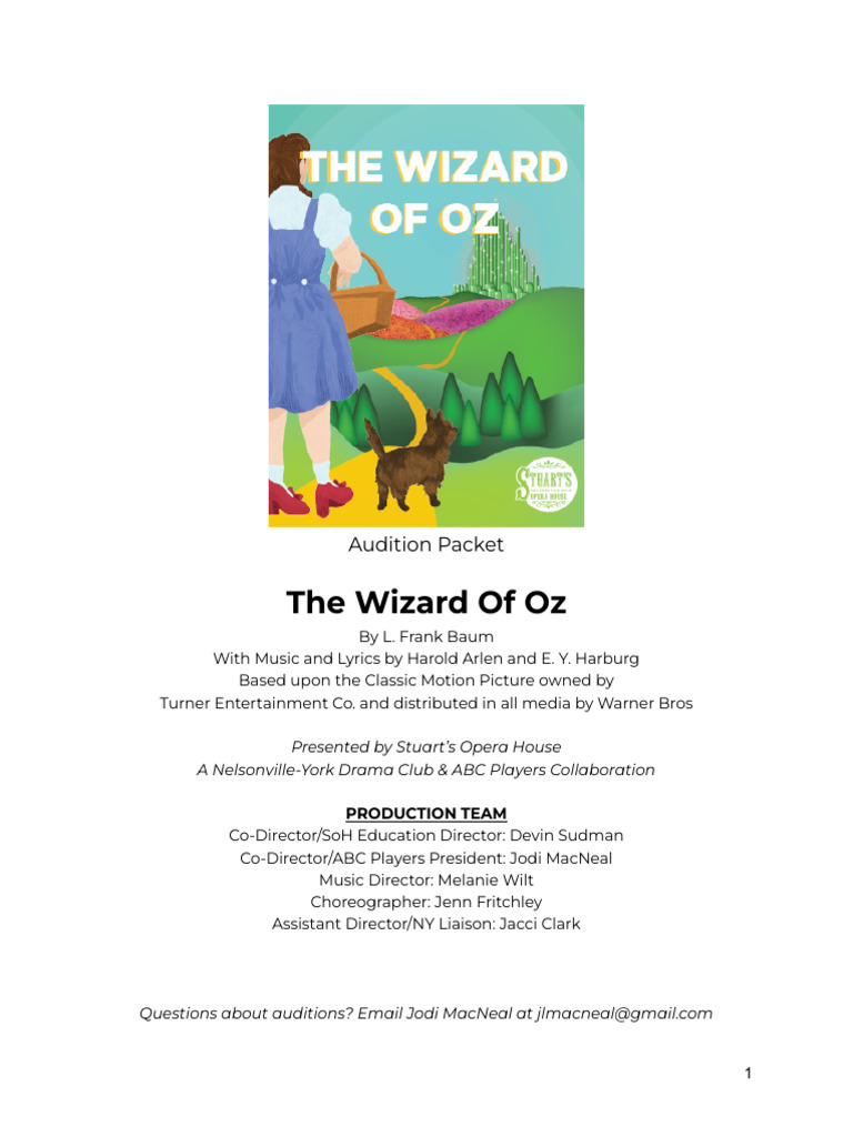 Audition Packet for The Wizard of Oz | PDF | Aunt Em | Uncle Henry (Oz)