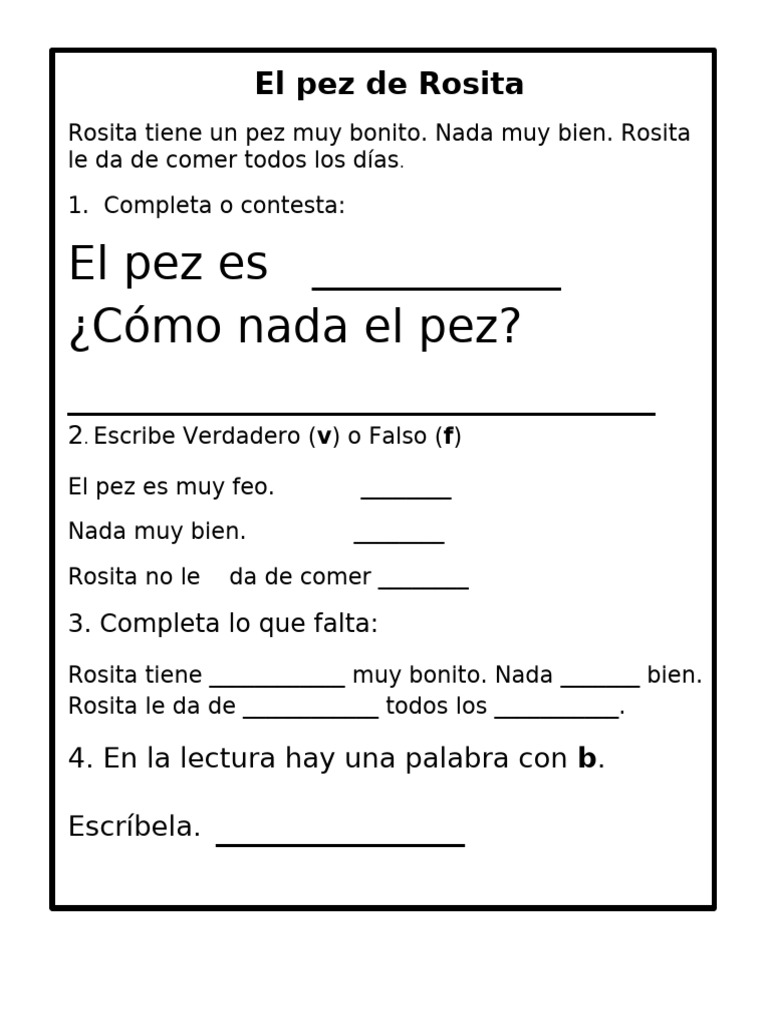 Comprensión de Lectura Mi Pez | PDF