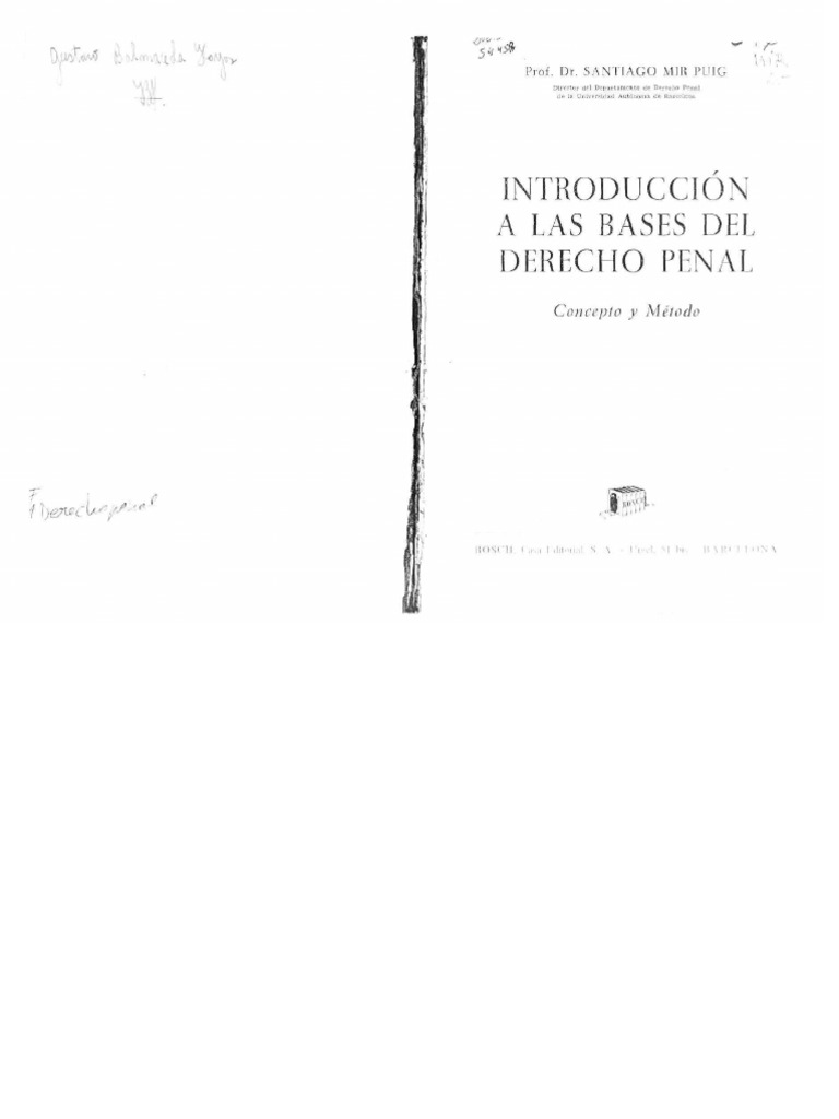 Santiago Mir Puig. Introducción A Las Bases Del Derecho Penal. | PDF