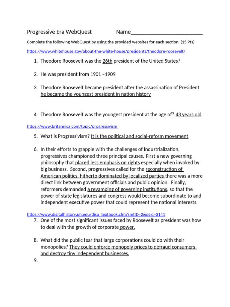 05 - Unit 4 Progressive Era Webquest | PDF | Progressivism In The ...
