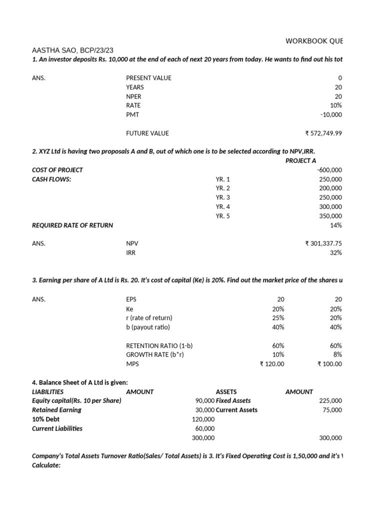 Financial Management Practical Problems | PDF | Internal Rate Of Return ...