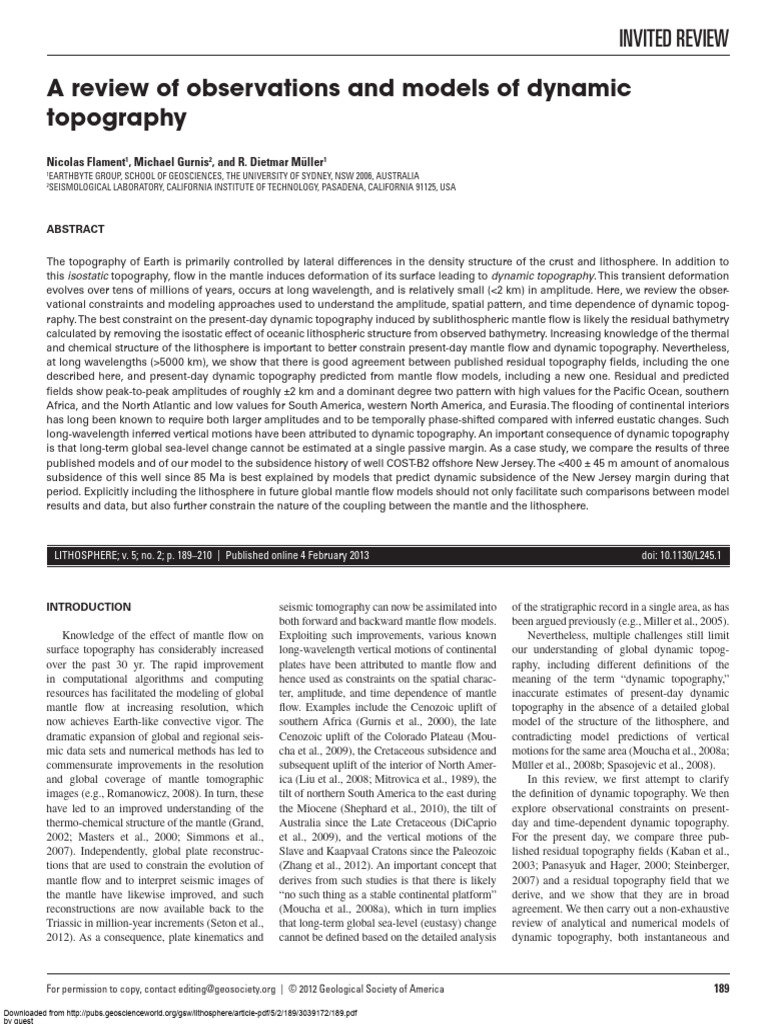 Dynamic Topography: Observations & Models | PDF | Geology | Earth Sciences