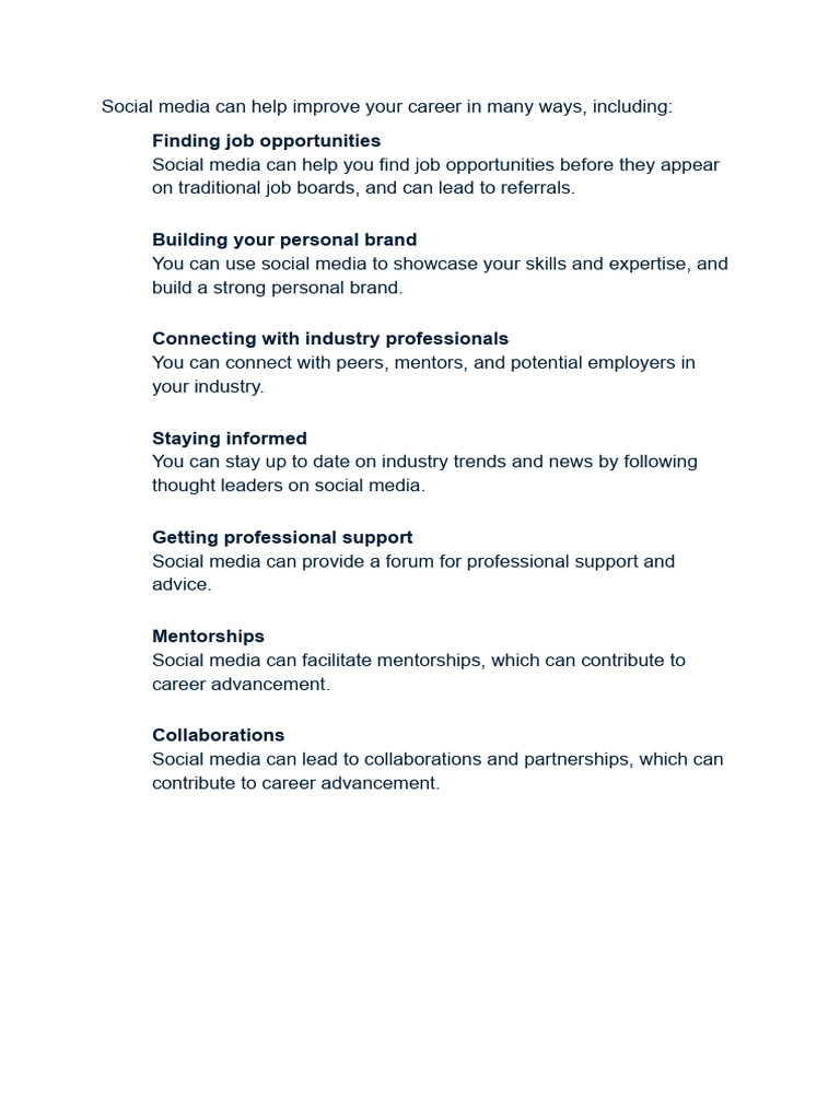 Social Media Can Help Improve Your Career in Many Ways, Including | PDF