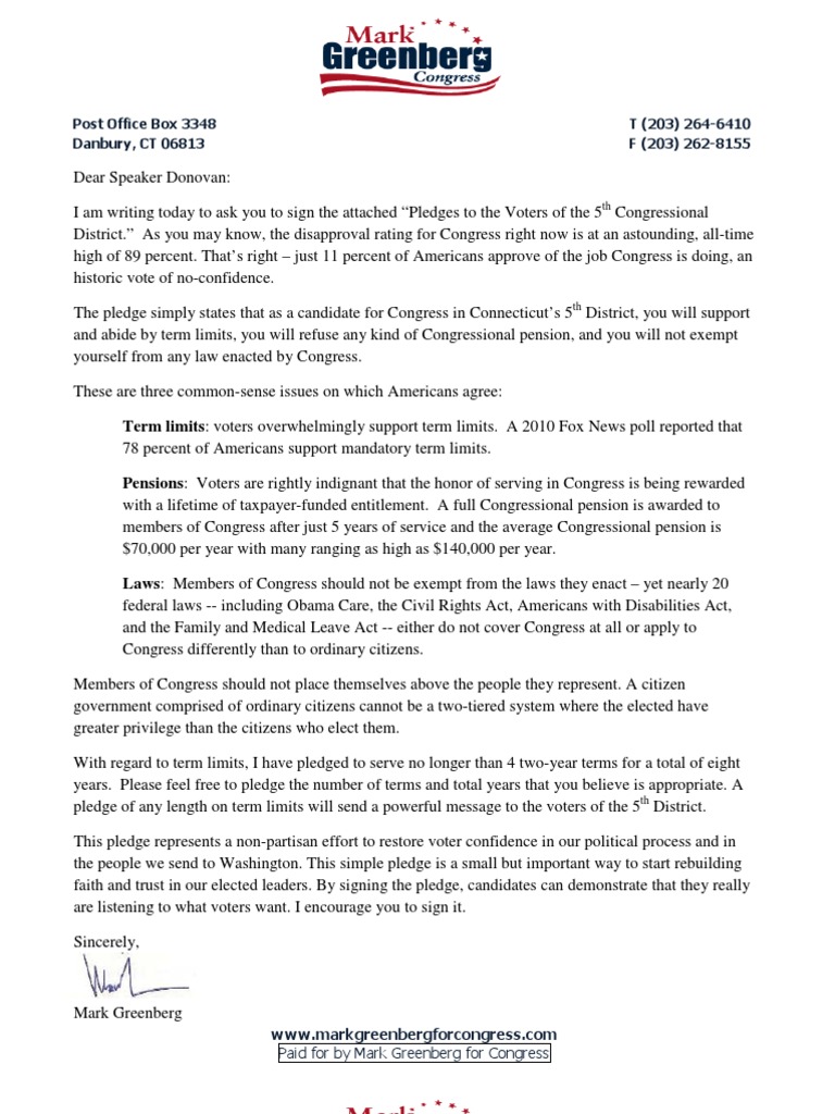 The Pledge - Letter to Democratic Candidates | United States Congress ...