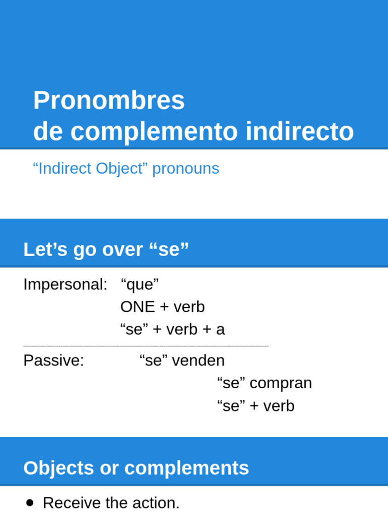 Span 111 Pronombres de Complemento Indirecto | PDF