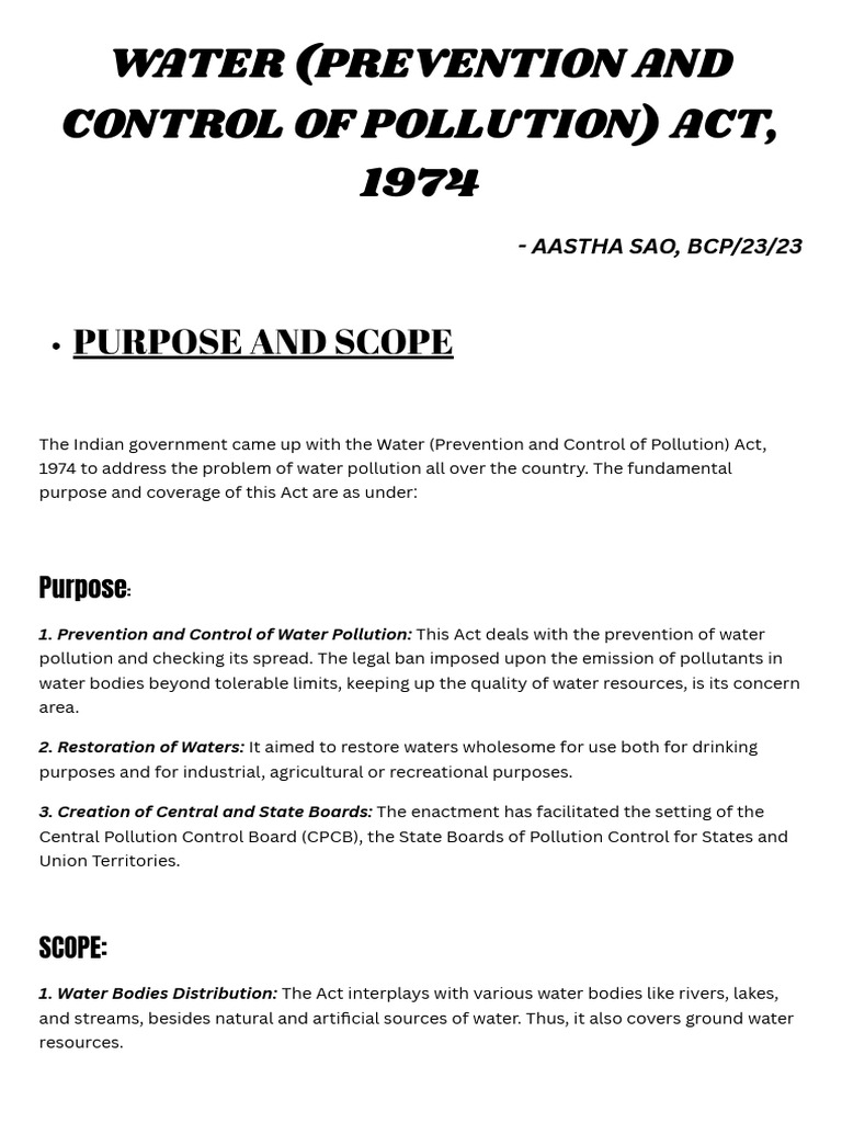 WATER (PREVENTION AND CONTROL OF POLLUTION) ACT, 1974 | PDF ...