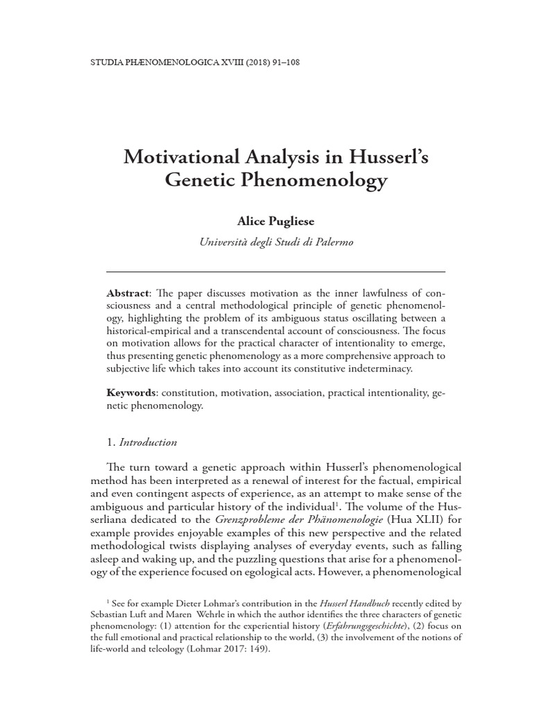 Motivational Analysis in Husserl Genetic Phenomenology | PDF | Phenomenology (Philosophy ...