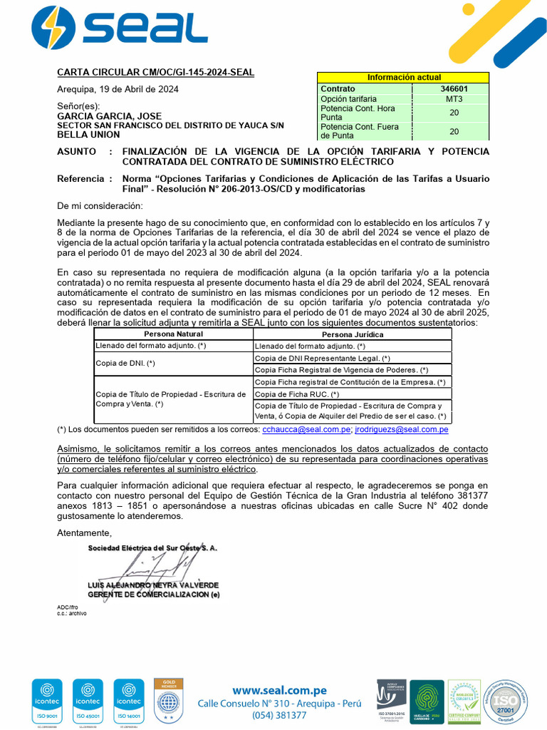 Carta Circular Seal Gran Industria | PDF