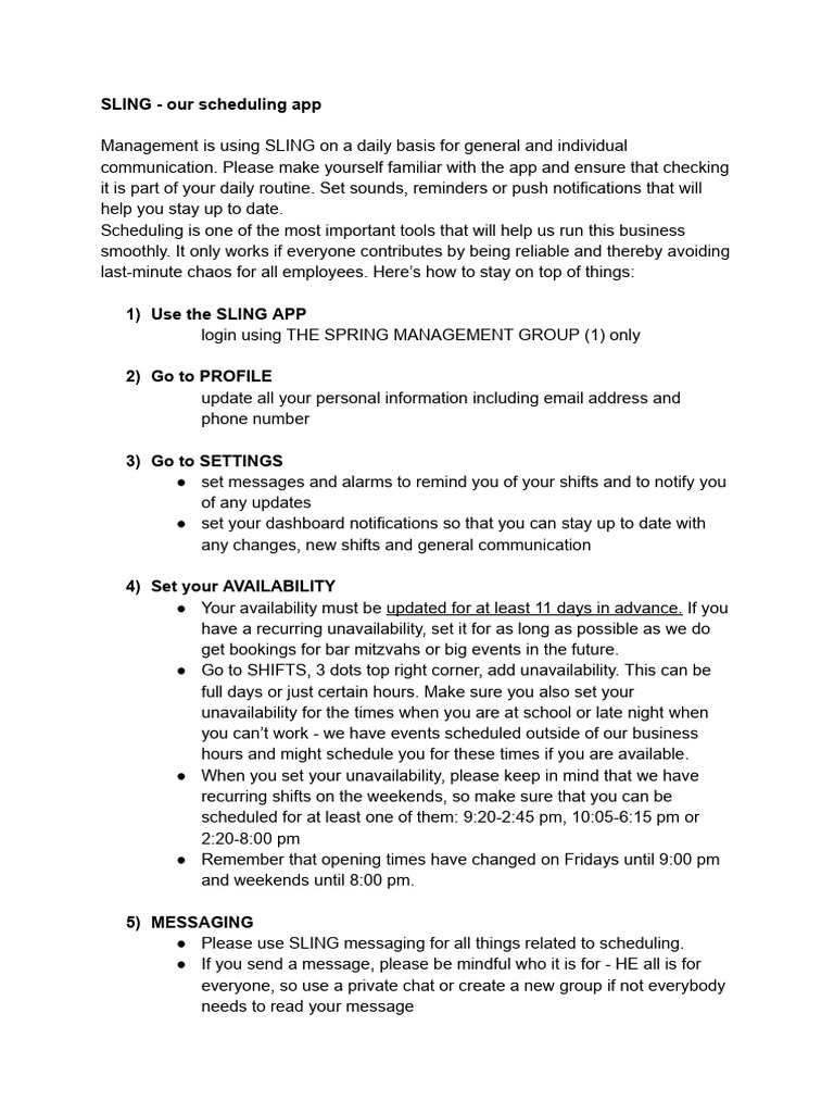 Using the SLING Scheduling App | PDF
