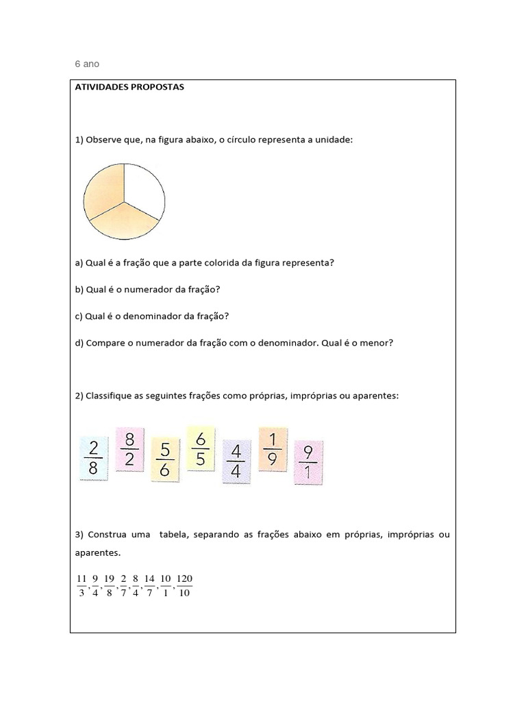 Frações 7º Ano | PDF | Aritmética