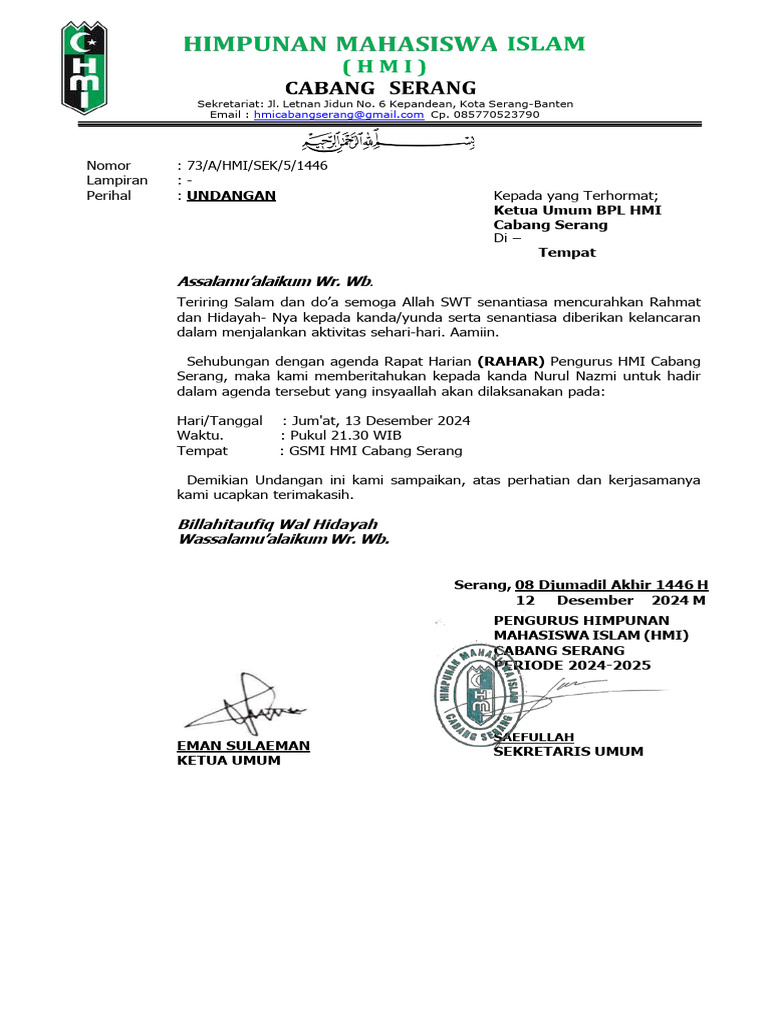 Surat Undangan Ketua Umum BPL | PDF