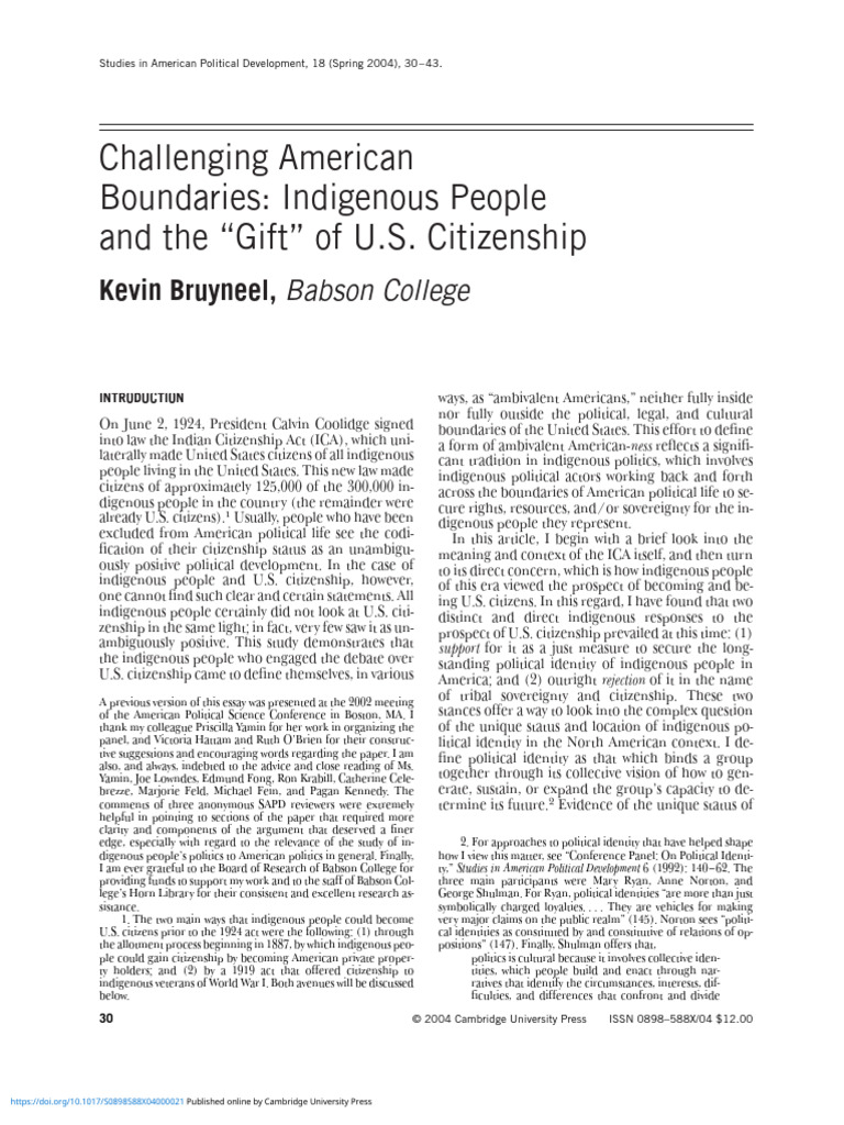 Indigenous Ambivalence to U.S. Citizenship | PDF | Citizenship | Native ...