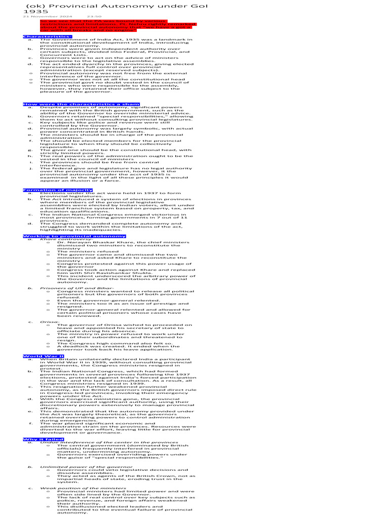 (Ok) Provincial Autonomy Under GoI 1935 | PDF | Governor | Veto