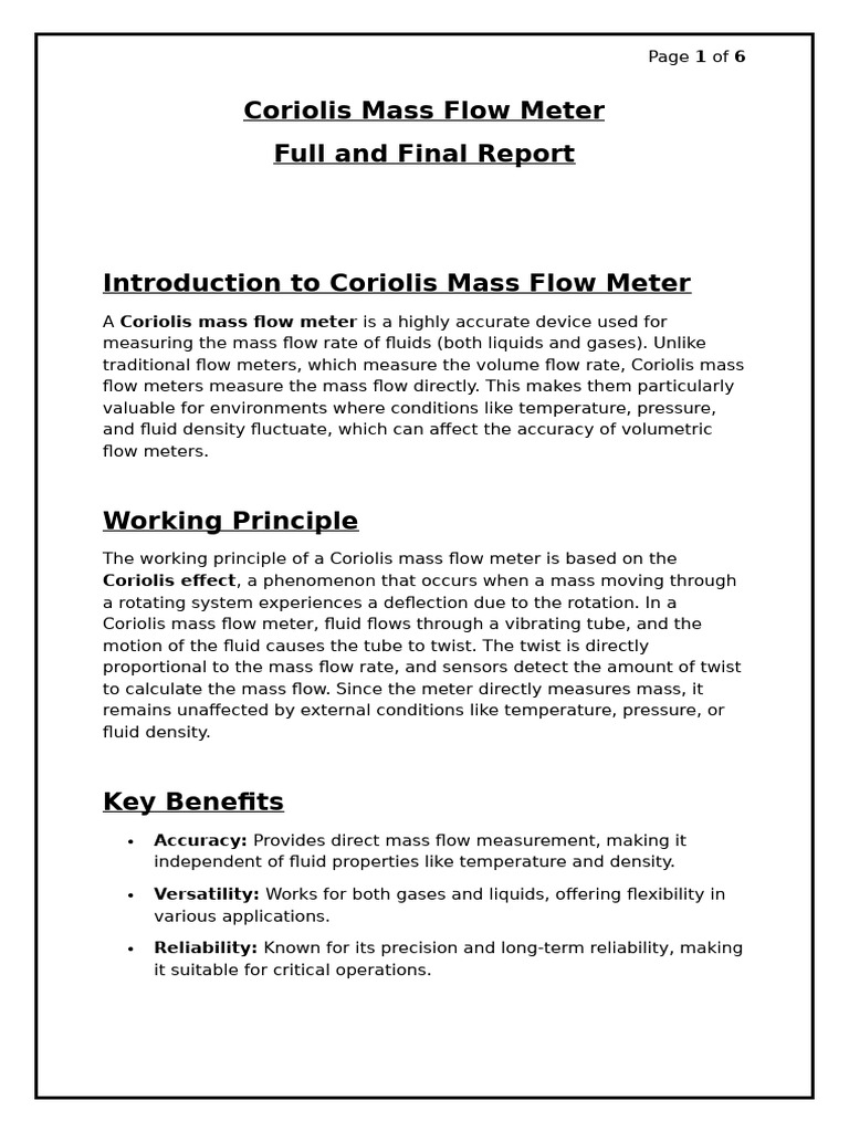 Coriolis Mass Flow Meter REPORT | PDF | Flow Measurement | Mars