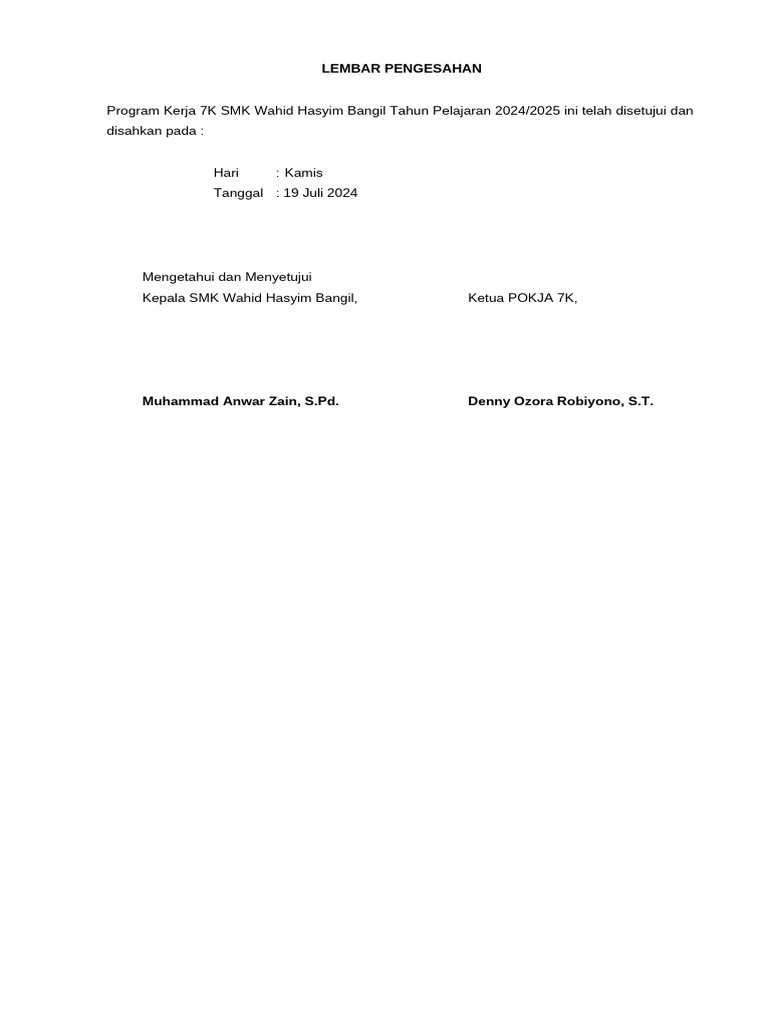 Program Kerja 7K SMK Waha 2024-2025 | PDF