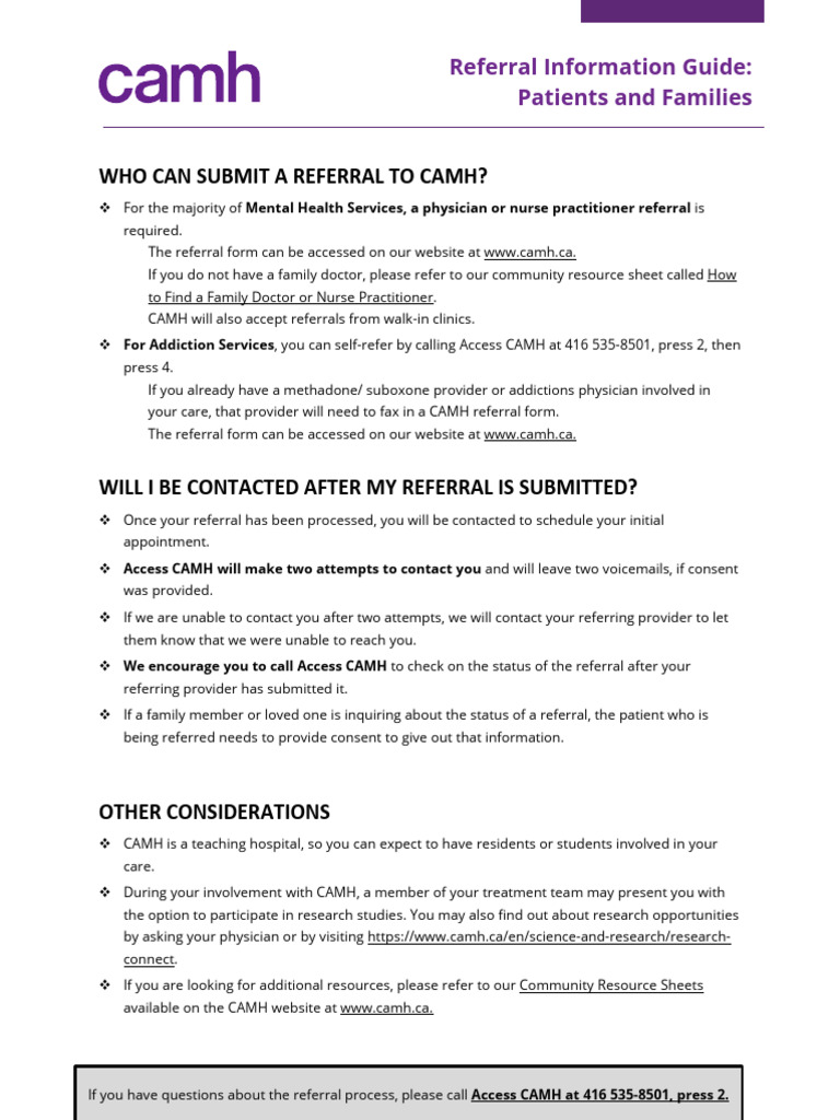 CAMH Referral Process Guide | PDF
