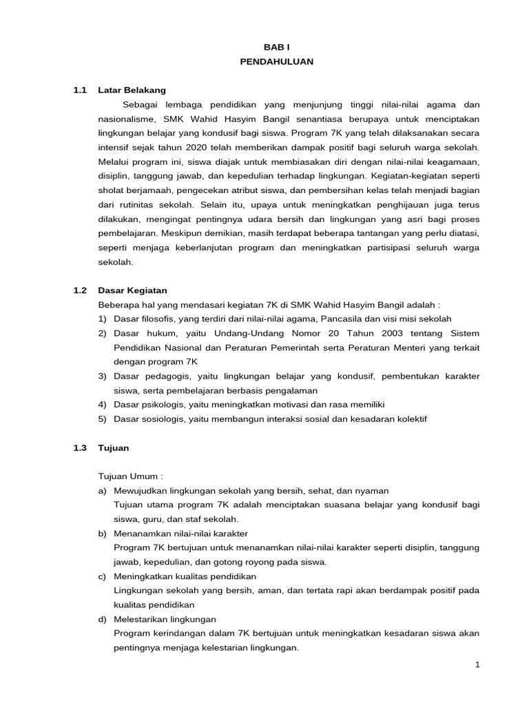 Isi Laporan 7K SMK Waha | PDF