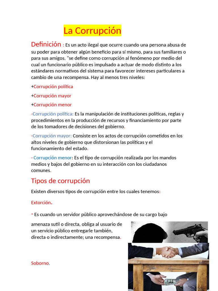 Tipos y Causas de la Corrupción | PDF | Corrupción política | Soborno