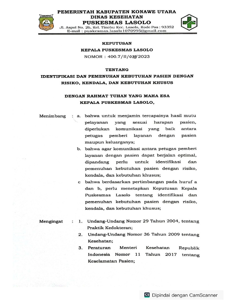 3.1.1.a.1 SK IDENTIFIKASI & PEMENUHAN KEBUTUHAN PASIEN DENGAN RESIKO,KENDALA,& KEBUTUHAN KHUSUS ...