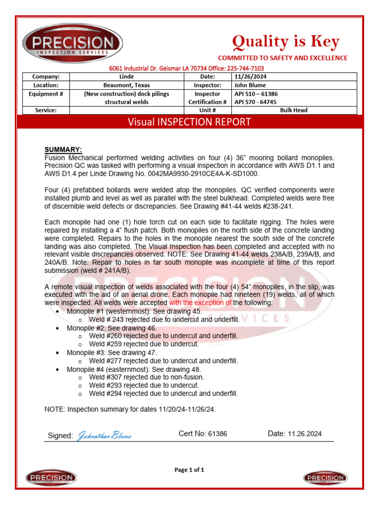 Monopiles_Visual inspection report_11.26.2024 | PDF | Deep Foundation ...
